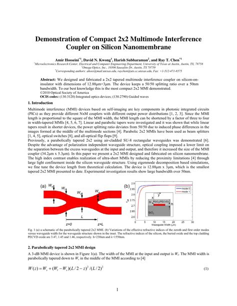 Pdf Demonstration Of Compact 2×2 Multimode Interference Coupler On Silicon Nanomembrane