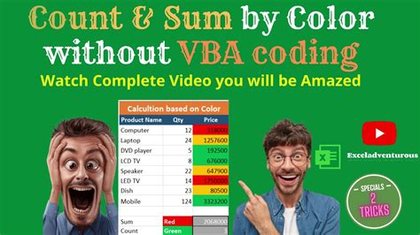 How To Sum Or Count Cells By Color Without Vba Coding Ms Excel Tutorial Youtube