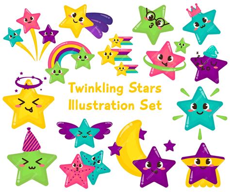 Premium Vector Cute Twinkling Stars Illustration Set