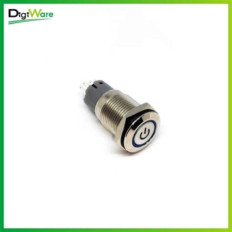 Push Button On Off Self Lock 16mm Blue Logo ON Tombol Metal Stainless Digiware Store