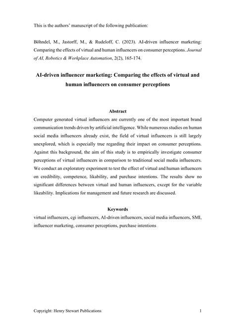 Pdf Ai Driven Influencer Marketing Comparing The Effects Of Virtual And Human Influencers On