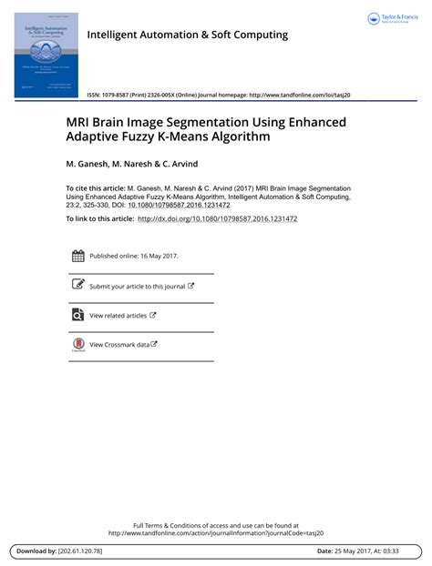 Pdf Mri Brain Image Segmentation Using Enhanced Adaptive Fuzzy K Means Algorithm
