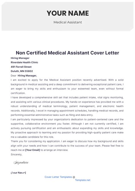 Free Non Certified Medical Assistant Cover Letter Template To Edit Online