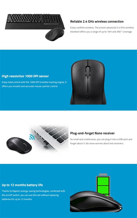 Rapoo Wireless Optical Mouse And Keyboard Combo X1960 Au
