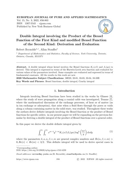 Pdf Double Integral Involving The Product Of The Bessel Function Of The First Kind And
