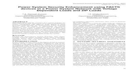 Pdf Power System Security Enhancement Using Facts Devices In A