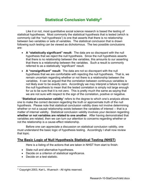 Statistical Conclusion Validity Statistical Conclusion Validity