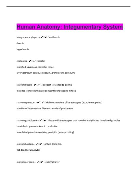 Human Anatomy Integumentary System 50 Questions With 100 Correct Answers Verified Latest