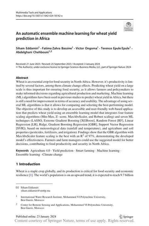An Automatic Ensemble Machine Learning For Wheat Yield Prediction In