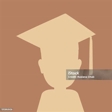 정사각형 학술 모자를 쓰고 대학원생 베이지 색 브라운 톤의 실루엣 고등 교육 기관의 젊은 남자 학생 대학 종교 교육원 학교에서 졸업 저녁 벡터 갈색에 대한 스톡 벡터 아트