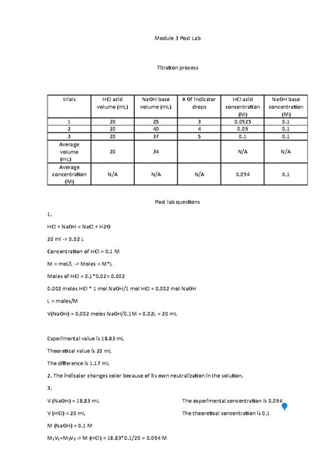 Titration Assignment Module 3 Post Lab Questions Submission Module