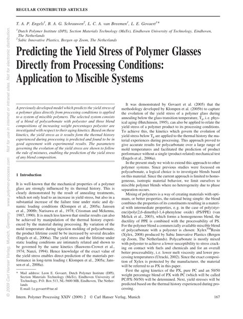 Pdf Predicting The Yield Stress Of Polymer Glasses Directly From