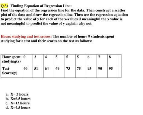 Solved Q3 Finding Equation Of Regression Line Find The
