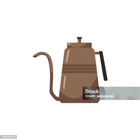 드립 양조 커피 준비를 위한 구즈넥 주전자 흰색 배경에 격리된 평면 벡터 삽화 가정 및 주방 그릇 물 비등 및 음료 제조 장비 가을에 대한 스톡 벡터 아트 및 기타 이미지