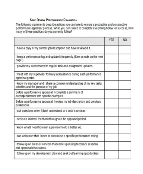 Employee Self Assessment Template