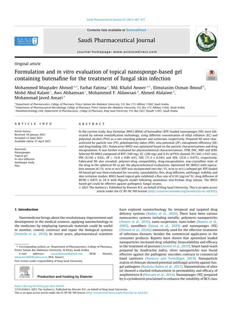 Pdf Formulation And In Vitro Evaluation Of Topical Nanosponge Based Gel Containing Butenafine