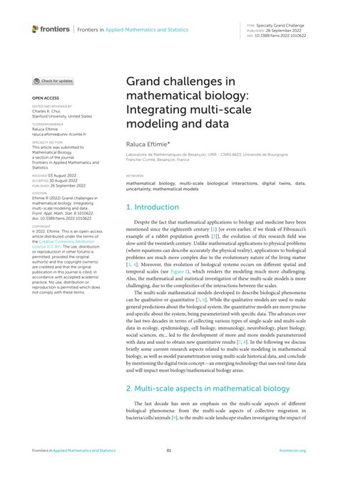 Pdf Grand Challenges In Mathematical Biology Integrating Multiscale Modelling And Data