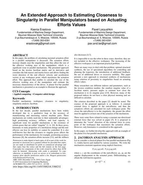 Pdf An Extended Approach To Estimating Closeness To Singularity In Parallel Manipulators Based