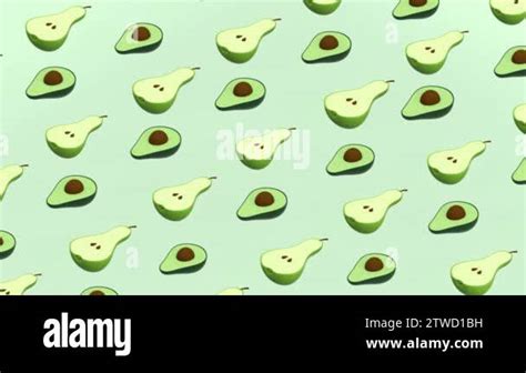 3D Animation Of Fruits Floating Against Green Background Seamless 3D