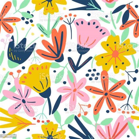 창의적인 꽃과 스 칸디 나 비아 스타일에서 장식 요소와 귀여운 완벽 한 패턴입니다 꽃 인쇄 엽서 포스터 파티 여름 배경 패브릭 빈티지 섬유에 대 한 템플릿 꽃 식물에 대한