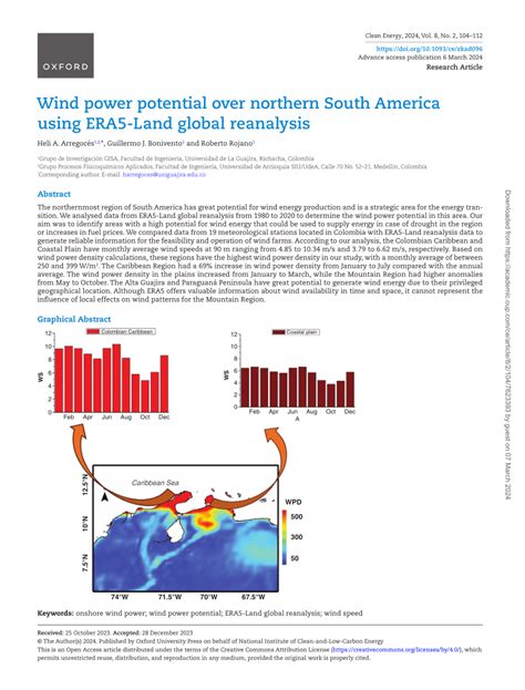 Pdf Wind Power Potential Over Northern South America Using Era5 Land Global Reanalysis