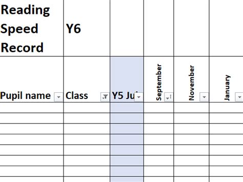 Speed Of Reading Excel Tracking Grid Teaching Resources