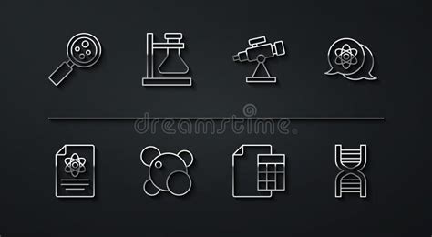 Set Line Microorganisms Under Magnifier Chemistry Report Atom Calculator Molecule Test Tube