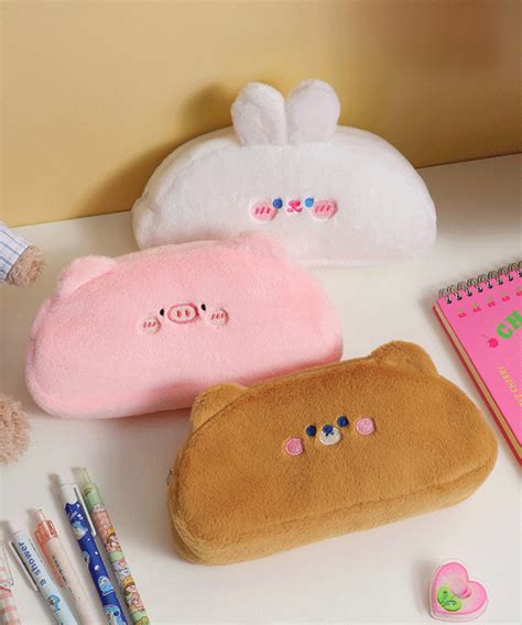 [3컬러] 말랑 애니멀 대용량 펜케이스 연필 펜 화장품 파우치 반원 필통 No 1843 에이블리