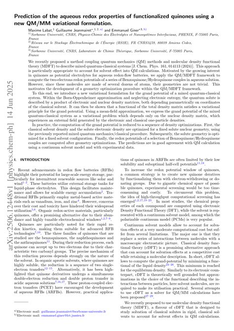 Pdf Prediction Of The Aqueous Redox Properties Of Functionalized Quinones Using A New Qm Mm