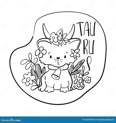 Taurus Astrological Zodiac Sign With Cute Cat Character Taurus Vector