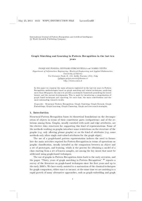 Pdf Graph Matching And Learning In Pattern Recognition In The Last 10 Years