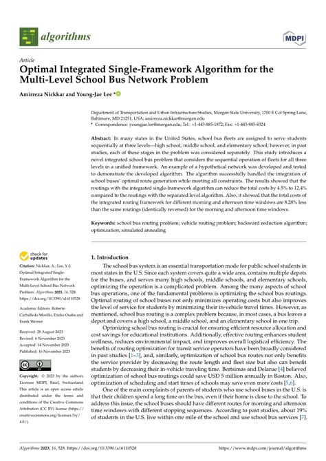 Pdf Optimal Integrated Single Framework Algorithm For The Multi Level School Bus Network Problem