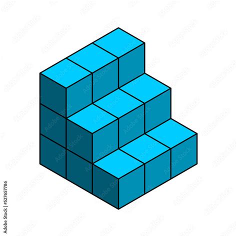 3d Stairs Made Of Cubes Blue Staircase With Outline Geometric Shape Isometric Projection