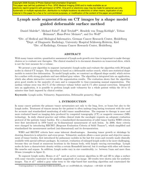 Pdf Lymph Node Segmentation On Ct Images By A Shape Model Guided Deformable Surface Method