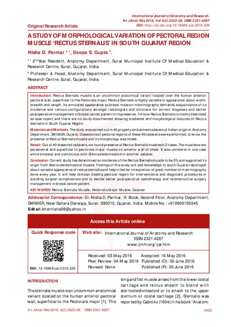 Pdf A Study Of Morphological Variation Of Pectoral Region Muscle