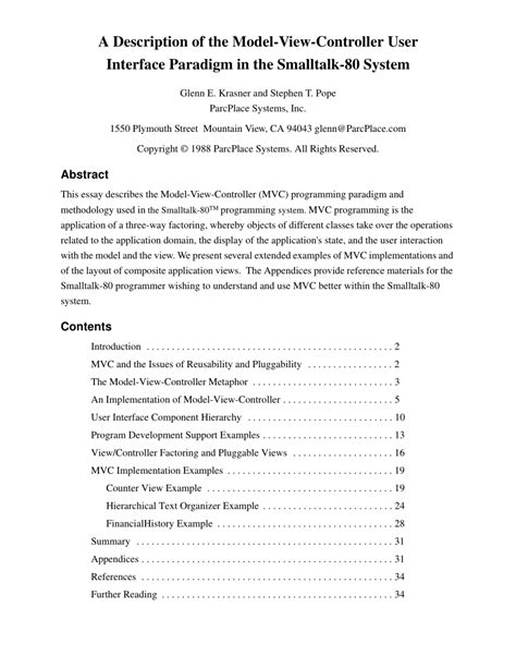 Pdf A Description Of The Model View Controller User Interface