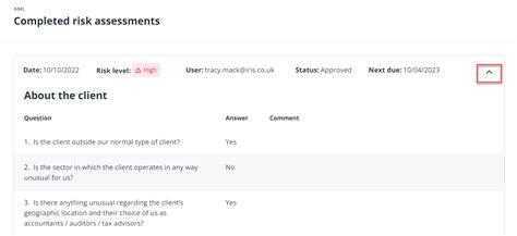 View Completed Client Risk Assessments