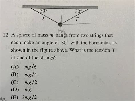 Solved 30° 30 12 A Sphere Of Mass M Hangs From Two Strings