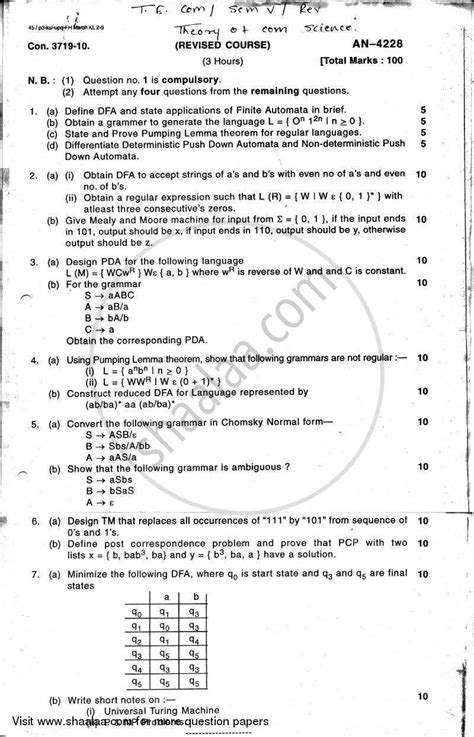 Theory Of Computer Science 2009 2010 Be Computer Engineering Semester 5 Te Third Year Old