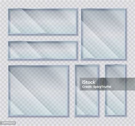 유리 판 세트 투명 한 배경 컬렉션에 아크릴 프레임 배너 벽에 현실적인 사각형 플라스틱 보호 화면 사진 테두리 템플릿 벡터 광고 모형 0명에 대한 스톡 벡터 아트 및 기타