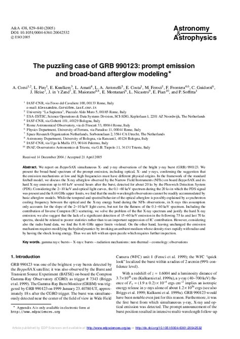 Pdf The Puzzling Case Of Grb 990123 Prompt Emission And Broad Band Afterglow Modeling