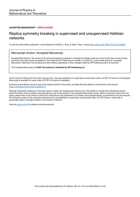 Pdf Replica Symmetry Breaking In Supervised And Unsupervised Hebbian Networks