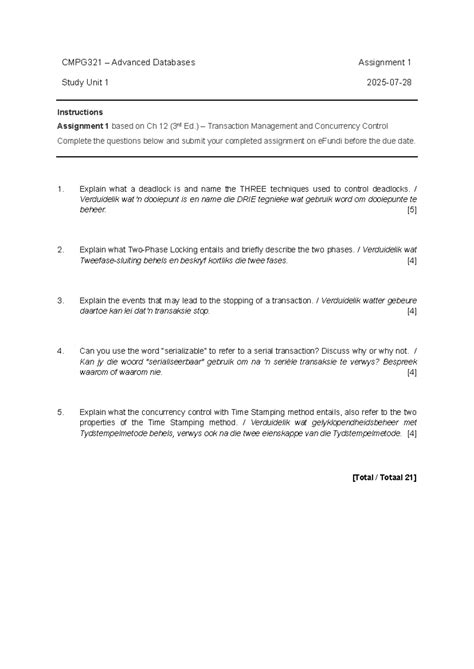 Cmpg321 Advanced Databases Assignment 1 On Transaction Management