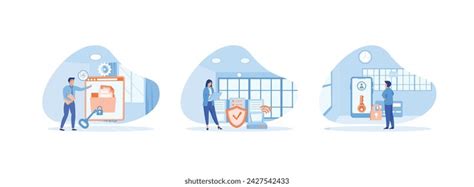 Characters Using Security Services Protect Personal Stock Vector