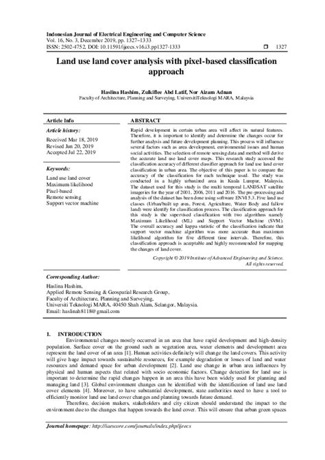 Pdf Land Use Land Cover Analysis With Pixel Based Classification Approach
