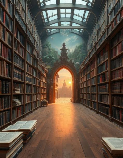 A Library Where Each Book Contains A Portal To A Different World Stock