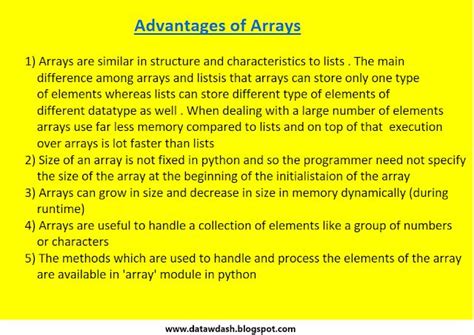 Advantages Of Arrays In Python Characteristics List Data Structures Python
