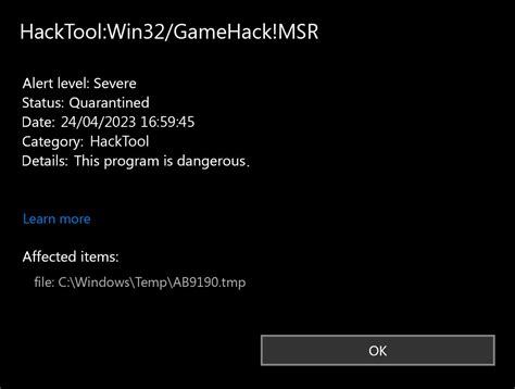 HackTool Win32 GameHack MSR GameHack MSR HackTool Removal Guide