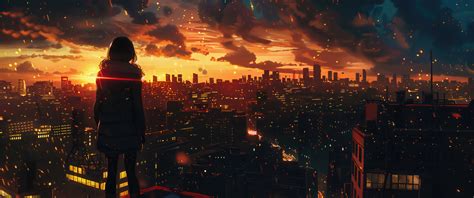 3440x1440 Anime Girl Watching Metropolitan Moments Ultrawide Quad Hd