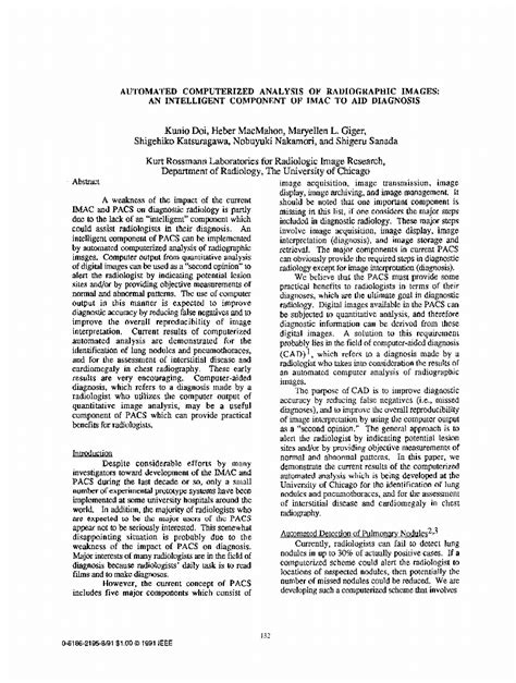 Automated Computerized Analysis Of Radiographic Images An Intelligent